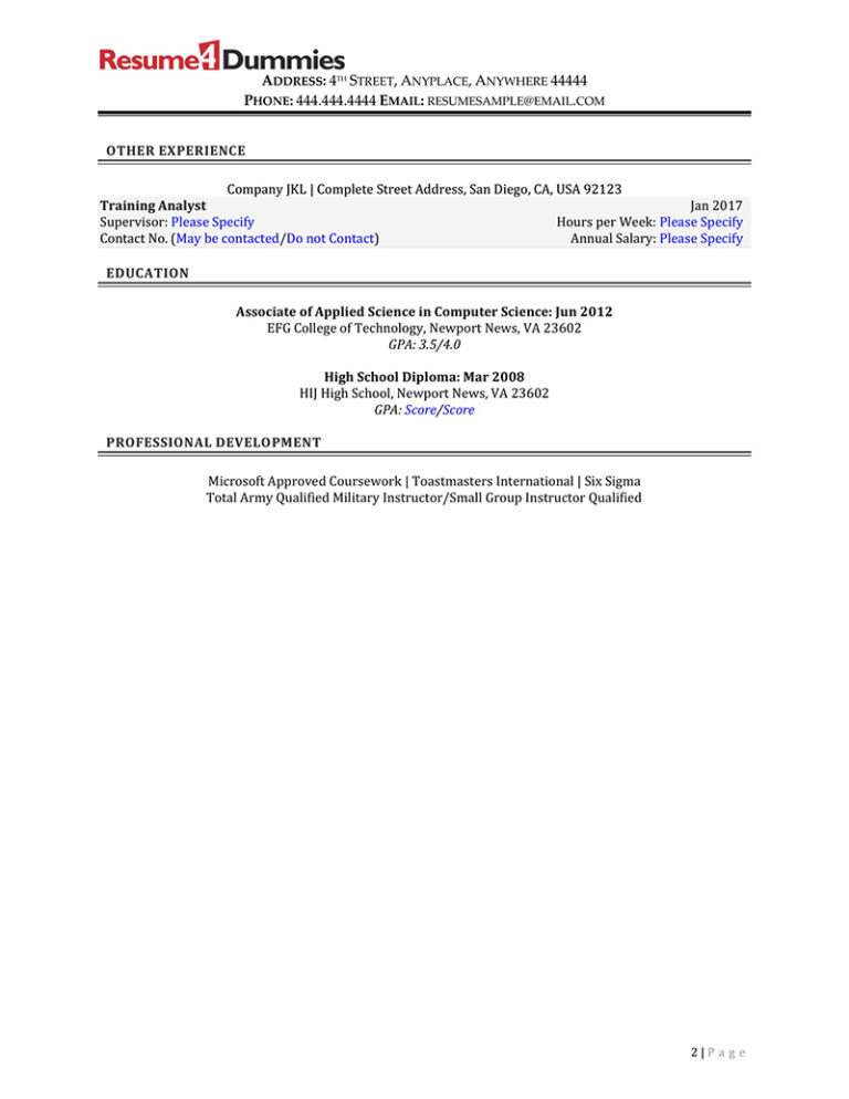Federal Government IT Specialist Resume Example | Resume4Dummies